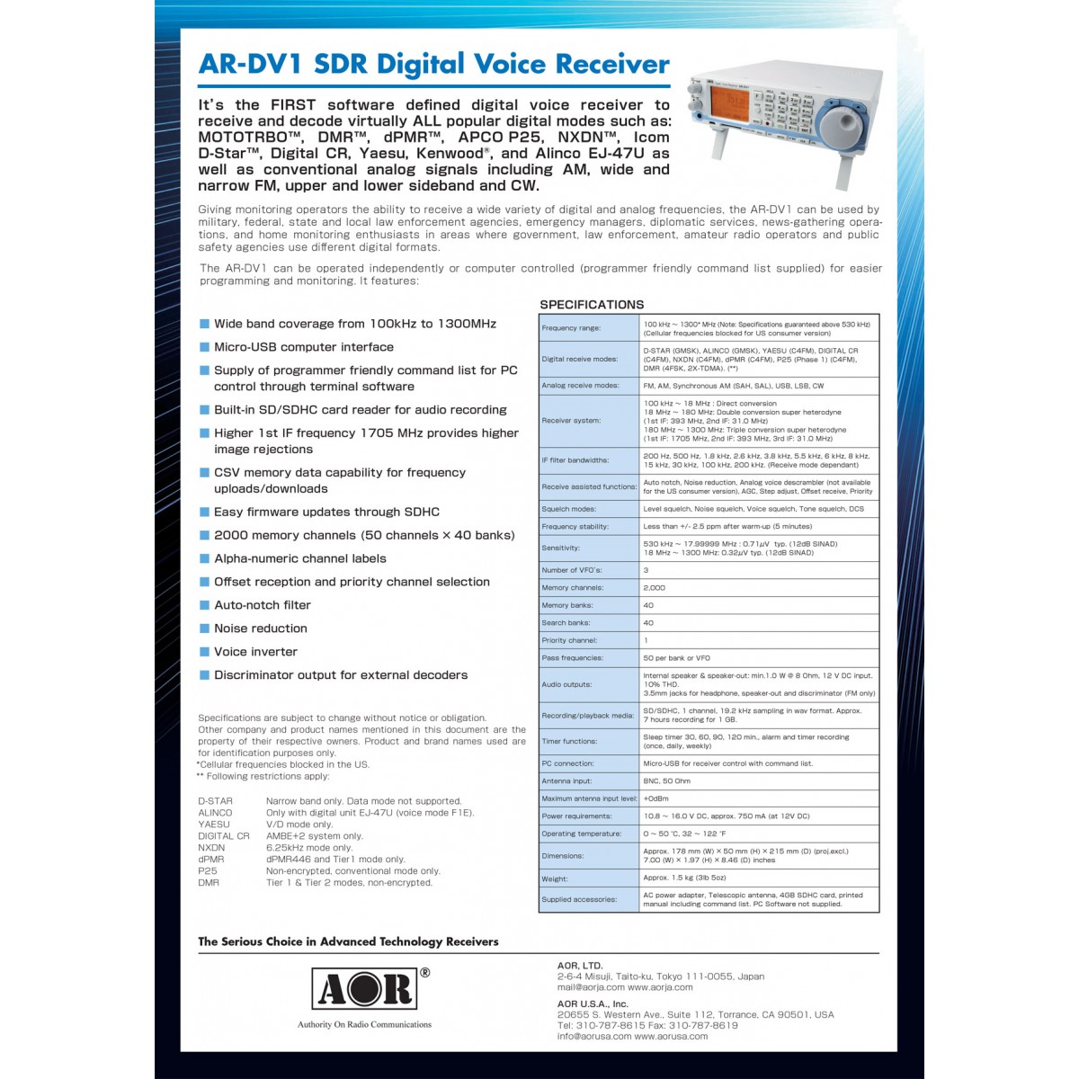 AOR DV-1 communications receiver 100 kHz - 1300 MHz